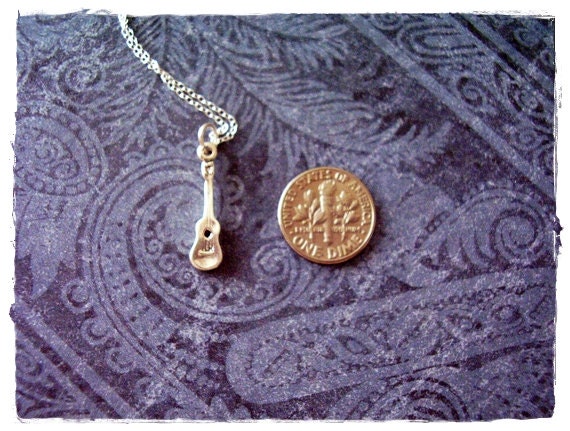 Tiny Silver Ukulele Necklace - Sterling Silver Ukulele Charm on a ...