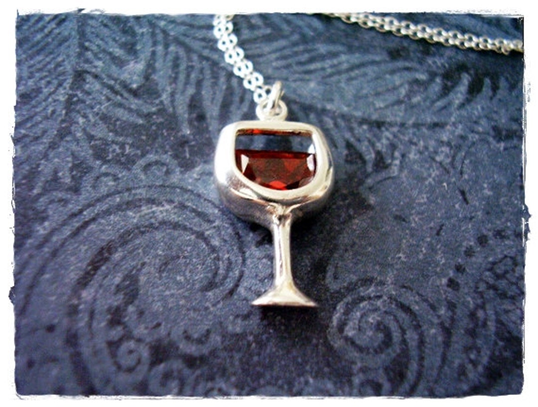 Red Wine Necklace - Red Crystal & Sterling Silver Red Wine Charm on a ...