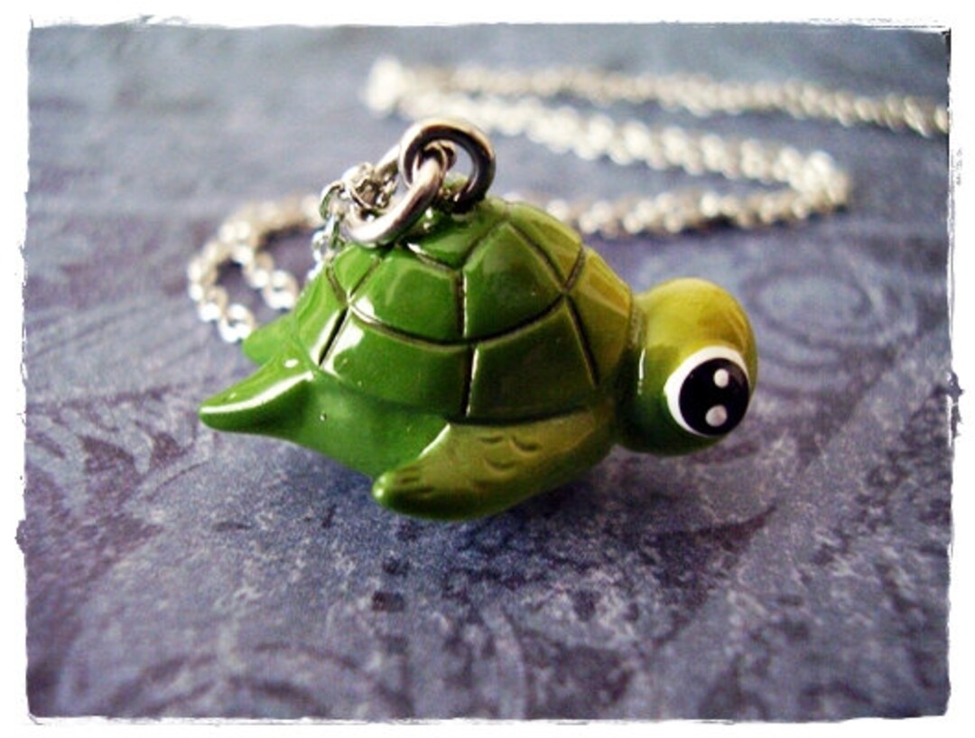 Green Sea Turtle Necklace - Green Resin Sea Turtle Charm on a Delicate ...
