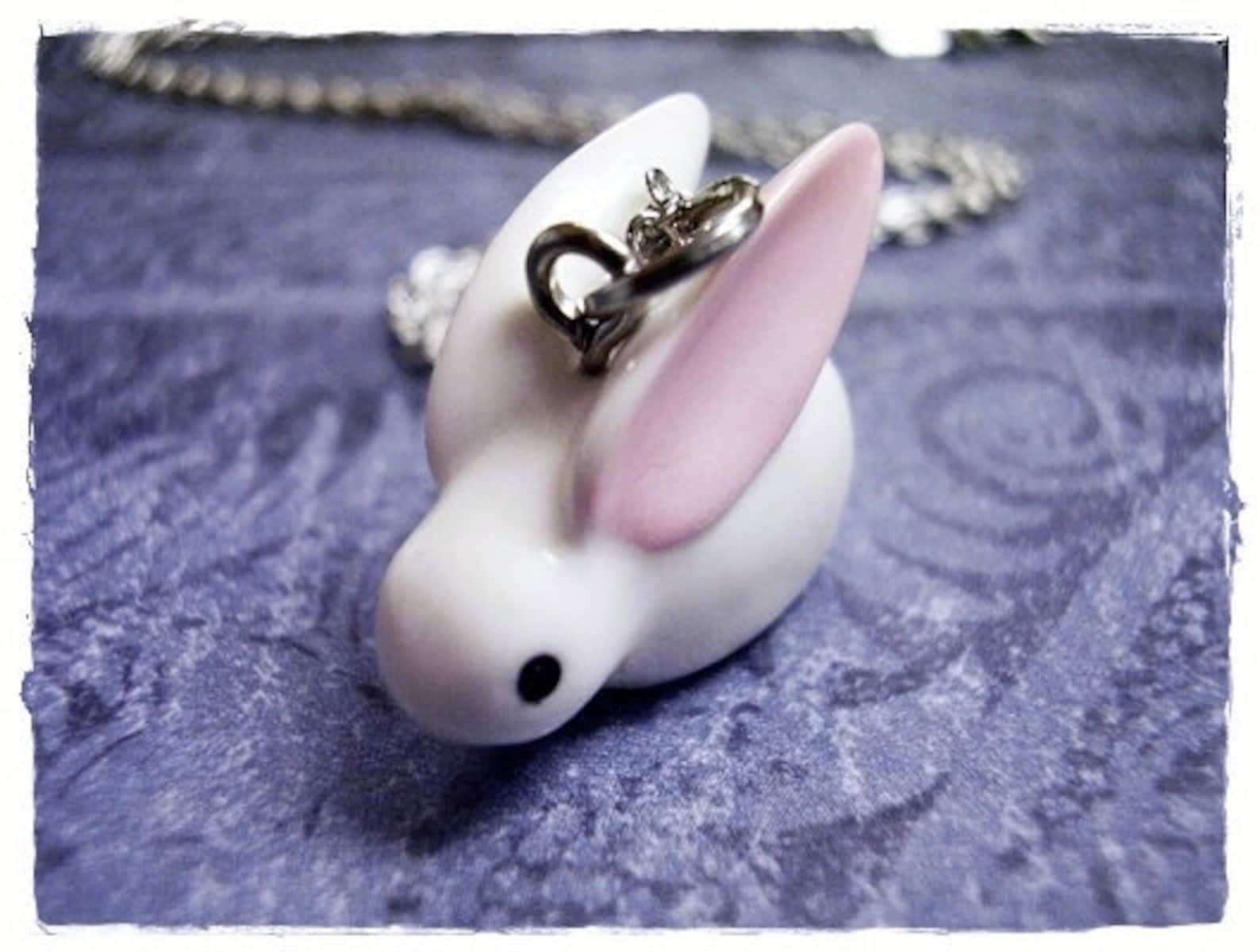 White Bunny Rabbit Necklace White Resin Bunny Rabbit Charm - Etsy
