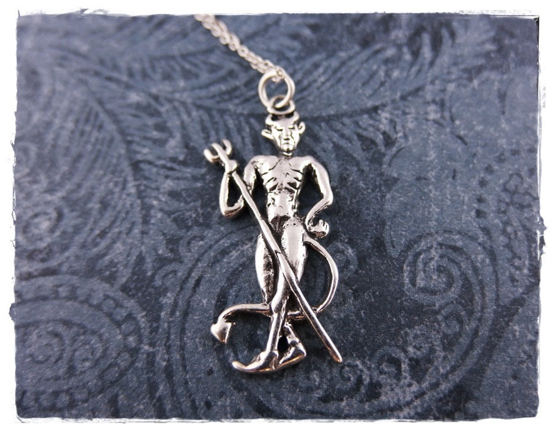 Large Silver Devil Necklace - Sterling Silver Devil Charm on a Delicate ...