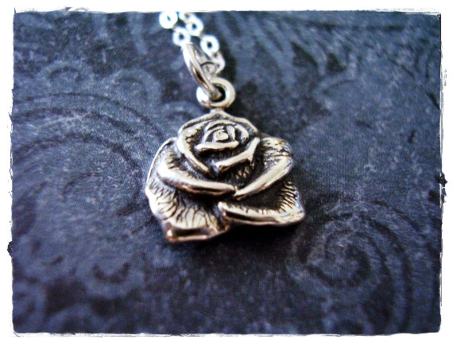 Silver Rose Necklace Sterling Silver Rose Charm on a | Etsy