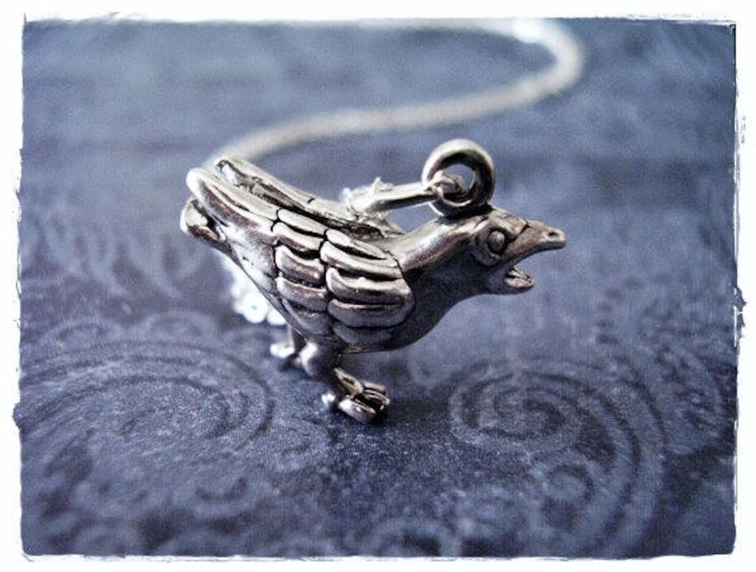 Silver Angry Crow Necklace - Sterling Silver Crow Charm on a Delicate ...