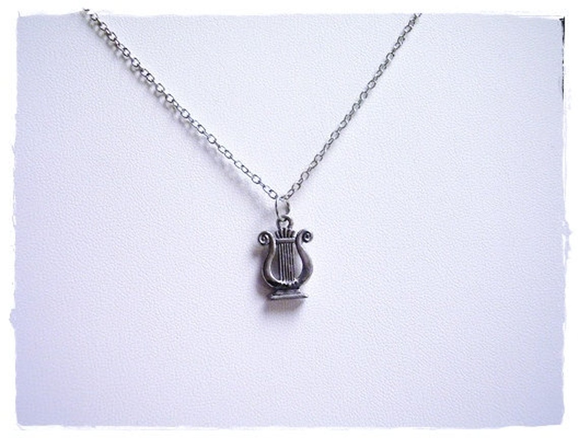 Silver Lyre Necklace Antique Pewter Lyre Charm on a Delicate - Etsy