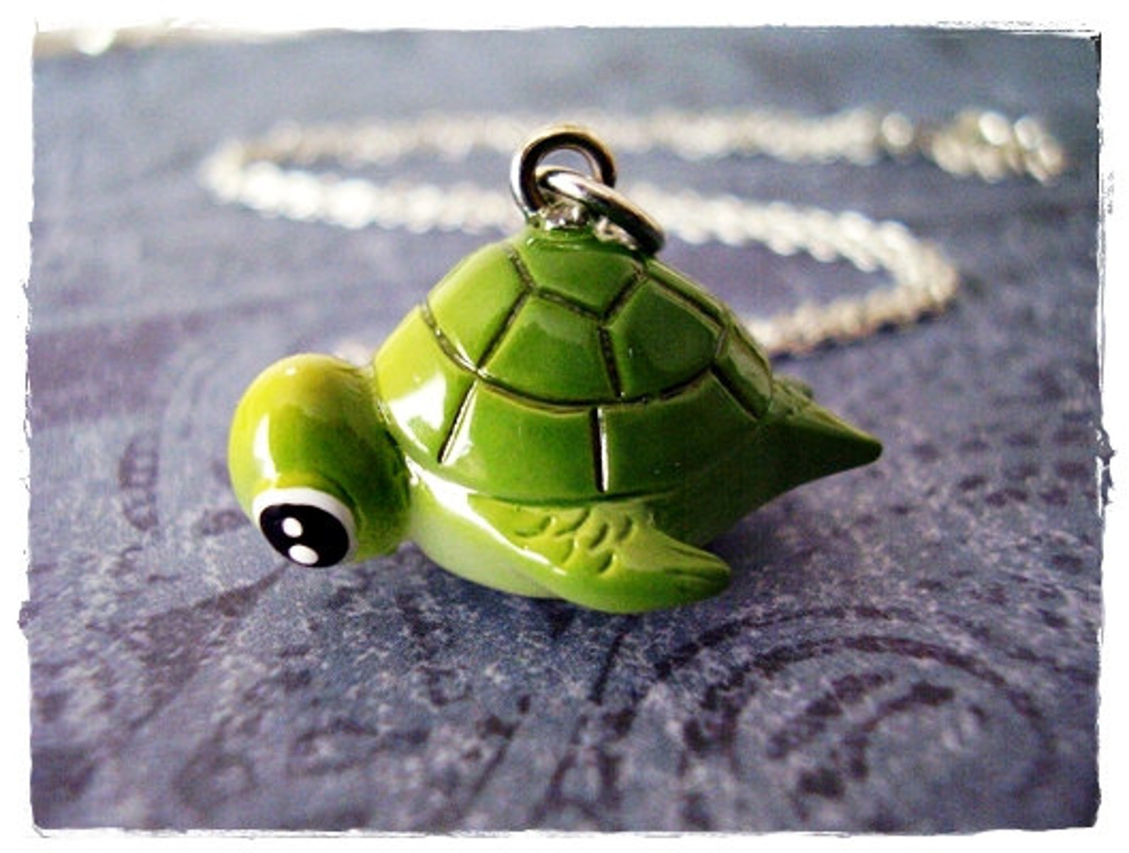 Green Sea Turtle Necklace - Green Resin Sea Turtle Charm on a Delicate ...