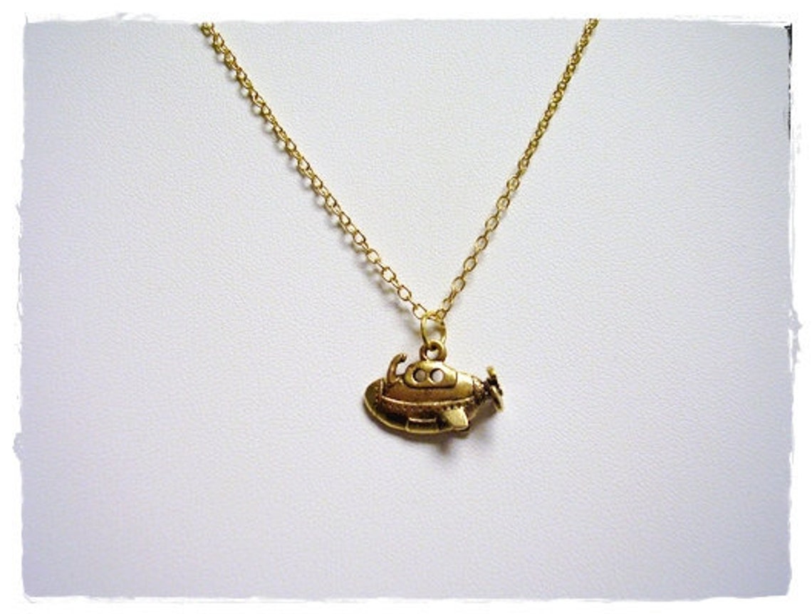 Gold Submarine Necklace - Antique Gold Pewter Submarine Charm on a ...