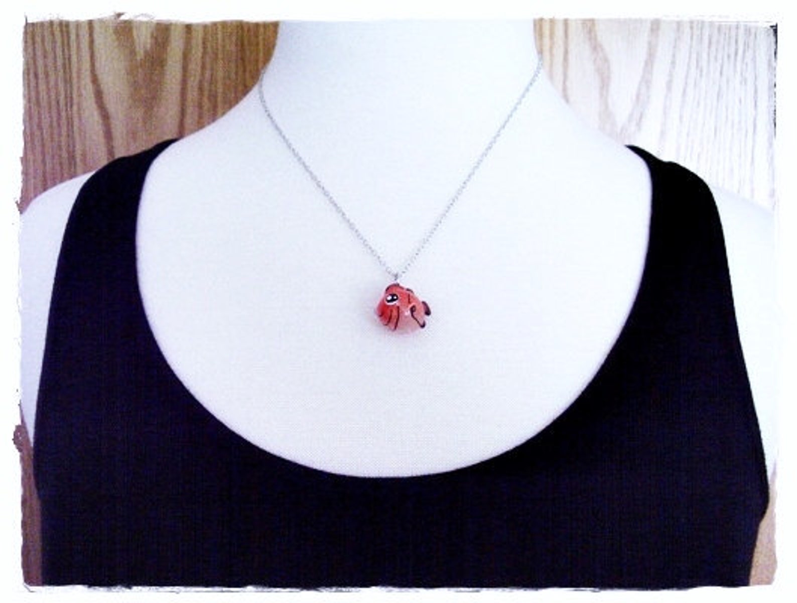 Red Clownfish Necklace - Red & Black Resin Clownfish Charm on a ...