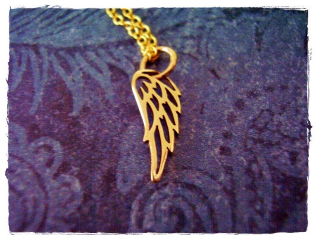 Tiny Gold Filigree Angel Wing Necklace - Bronze Filigree Wing Charm on ...