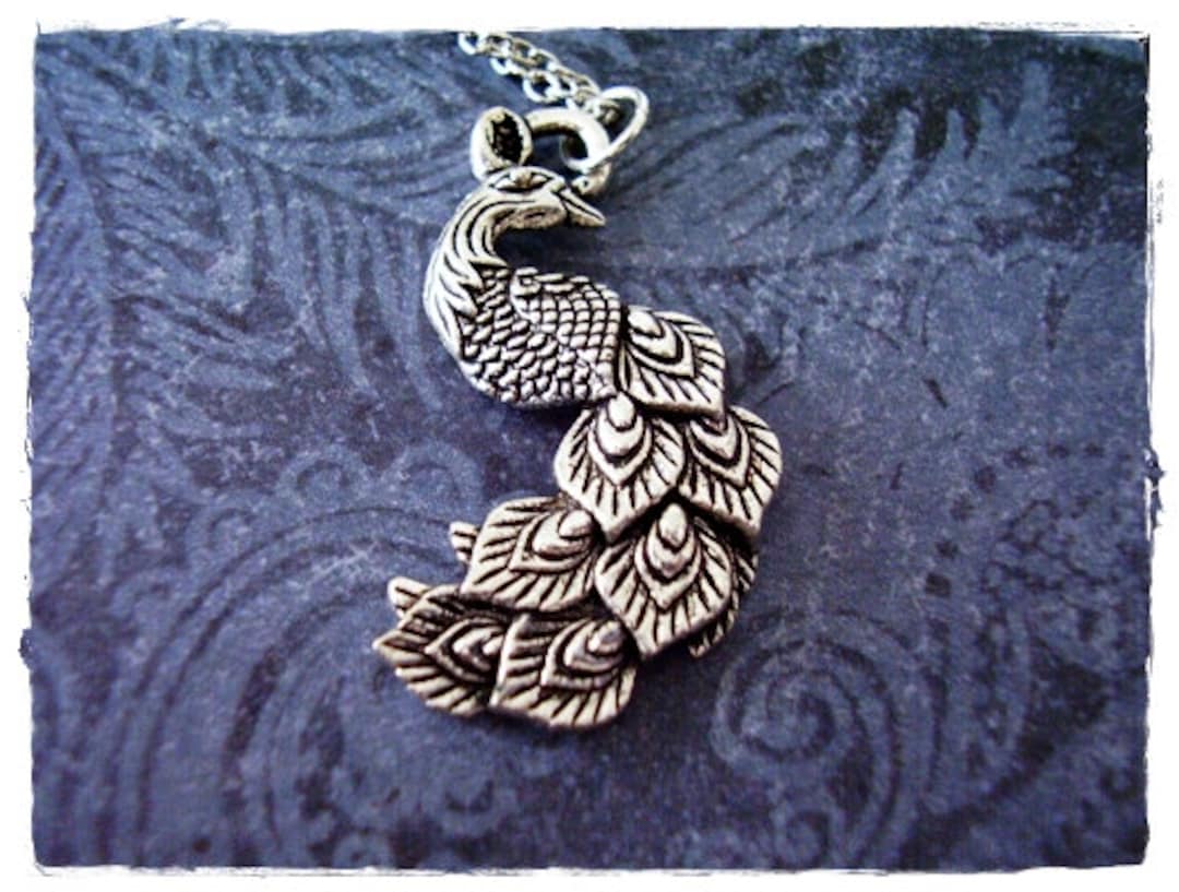 Silver Peacock Necklace - Antique Pewter Peacock Charm on a Delicate ...