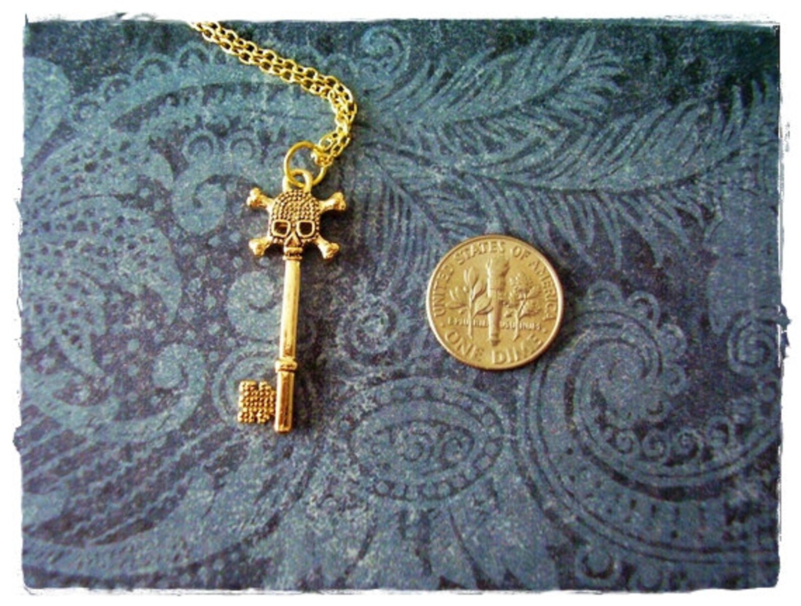 Gold Skull and Bones Key Necklace Antique Gold Skull and | Etsy