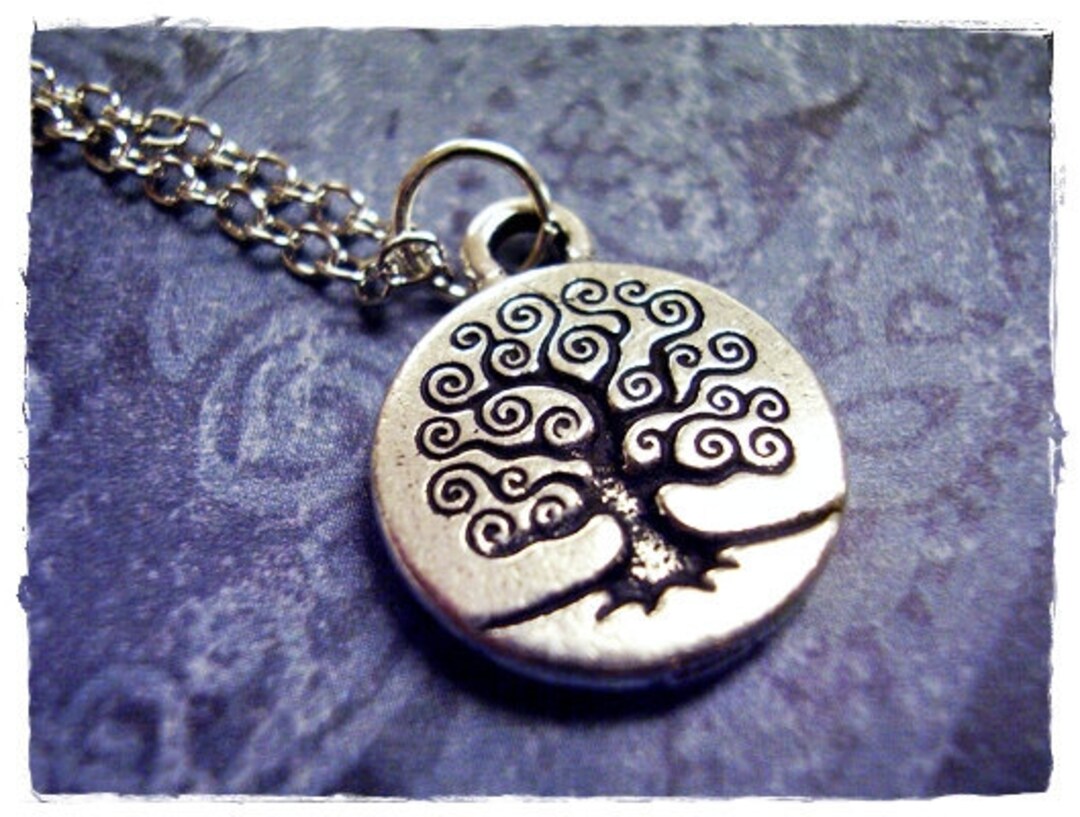 Silver Rowan Tree Round Necklace - Antique Pewter Rowan Tree Charm on a ...