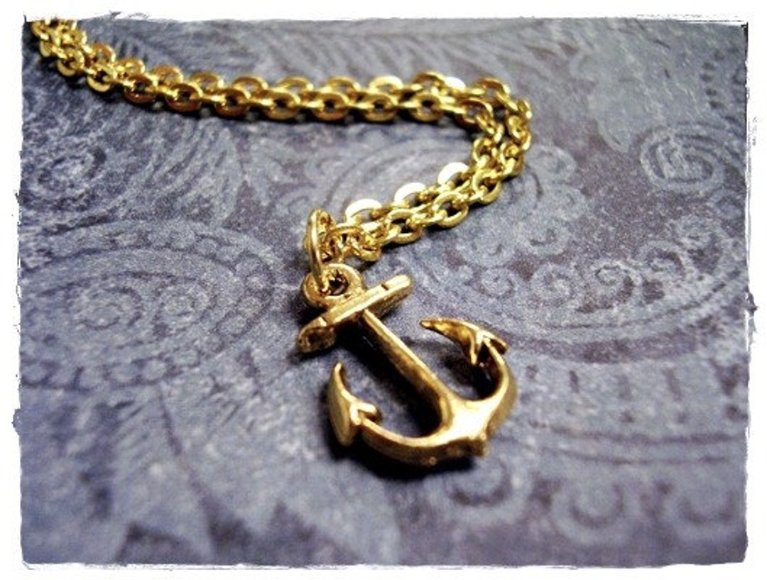 Gold Anchor Necklace - Antique Gold Pewter Anchor Charm on a Delicate ...