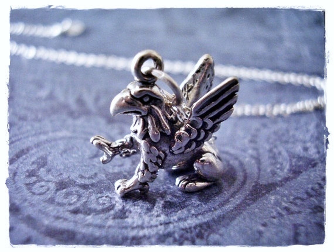 Silver Griffin Necklace Sterling Silver Griffin Charm on a | Etsy