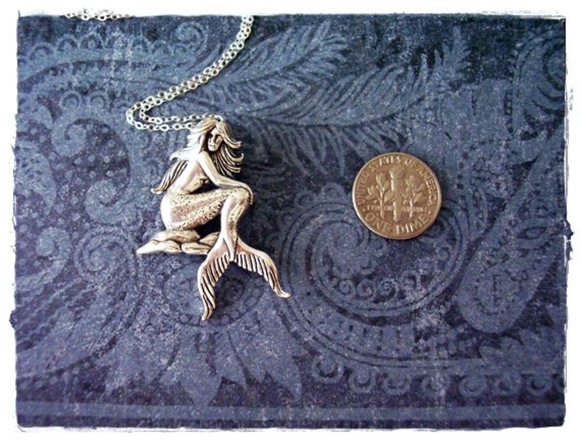 Large Silver Mermaid Necklace Sterling Silver Mermaid Charm - Etsy