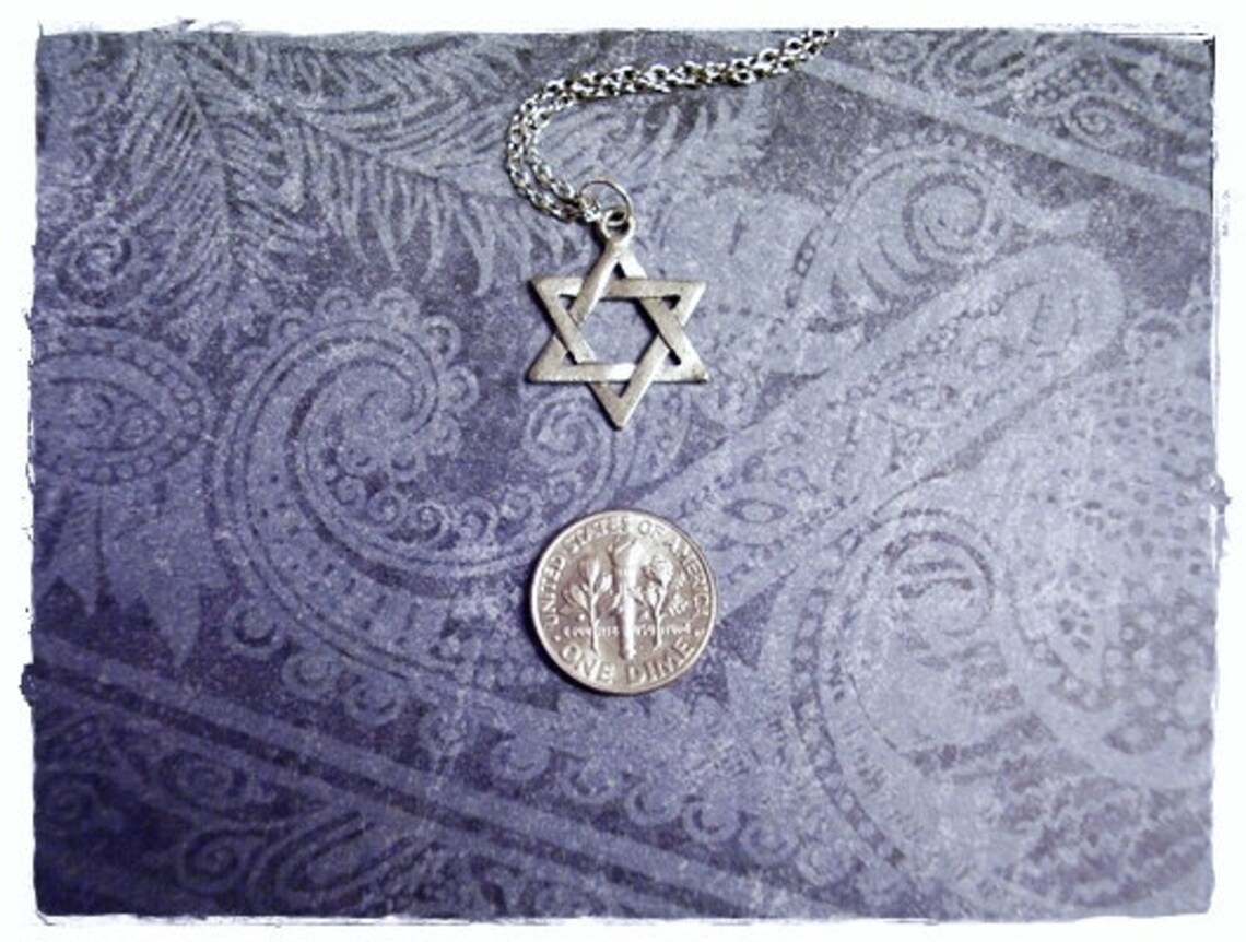 Silver Star of David Necklace - Antique Pewter Star of David Charm on a ...