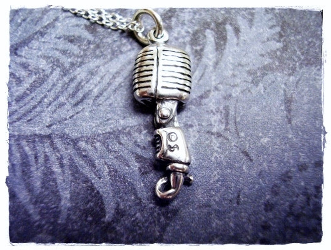 Radio Microphone Necklace - Sterling Silver Radio Microphone Charm on a ...