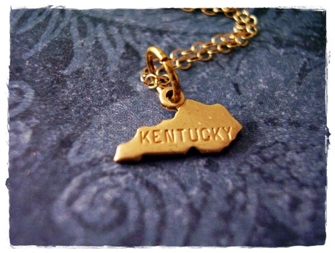 Tiny Gold Kentucky State Necklace - Raw Brass Kentucky Charm on a ...