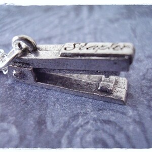 Silver Stapler Necklace - Antique Pewter Stapler Charm on a Delicate ...