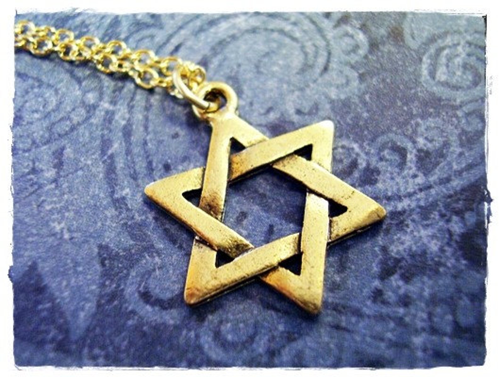Gold Star of David Necklace - Antique Gold Pewter Star of David Charm ...