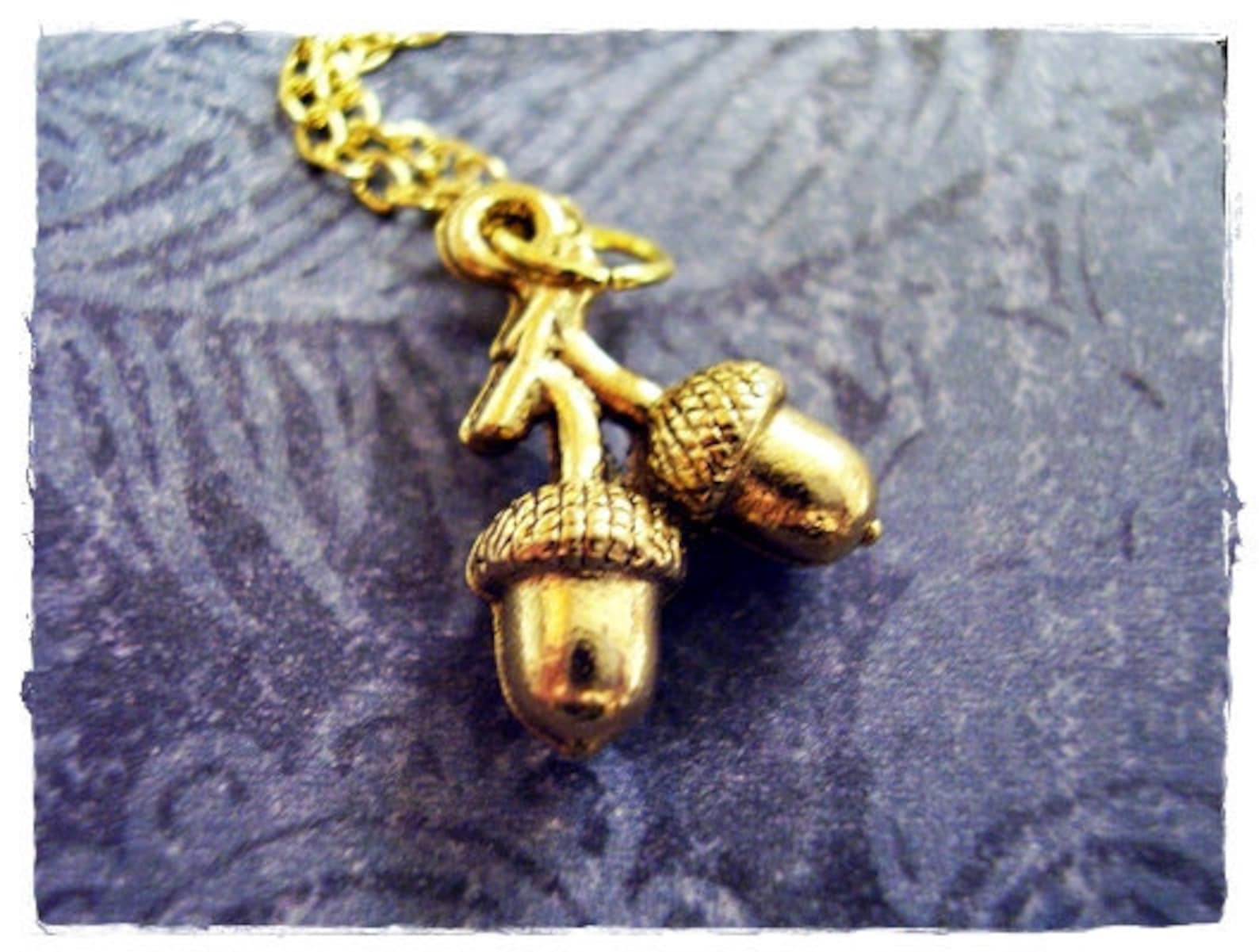 Tiny Gold Acorns Necklace Antique Gold Pewter Acorns Charm | Etsy