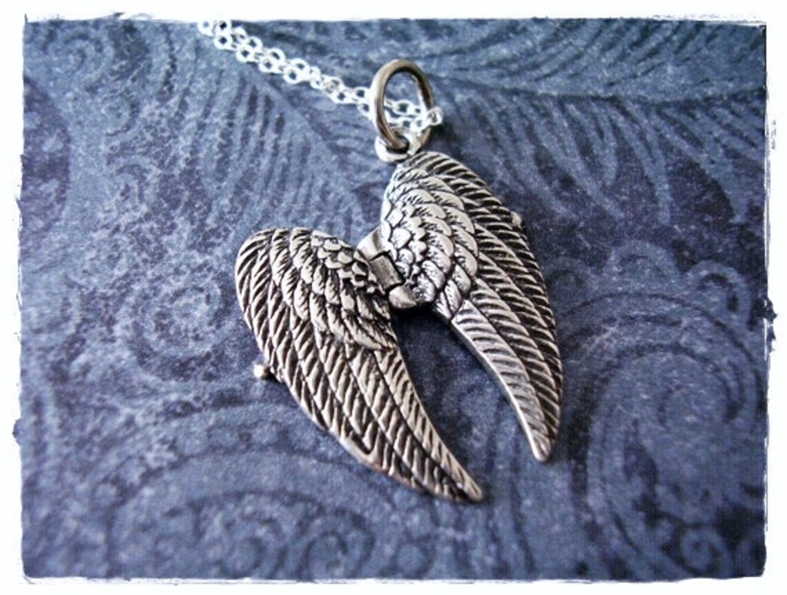 Silver Angel Wing Locket Necklace Sterling Silver Angel Wing - Etsy