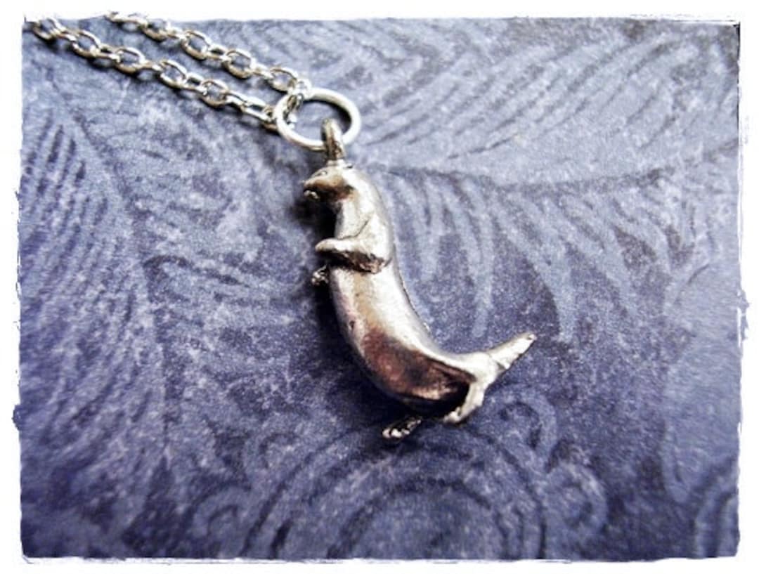 Silver Standing Otter Necklace - Antique Pewter Otter Charm on a ...
