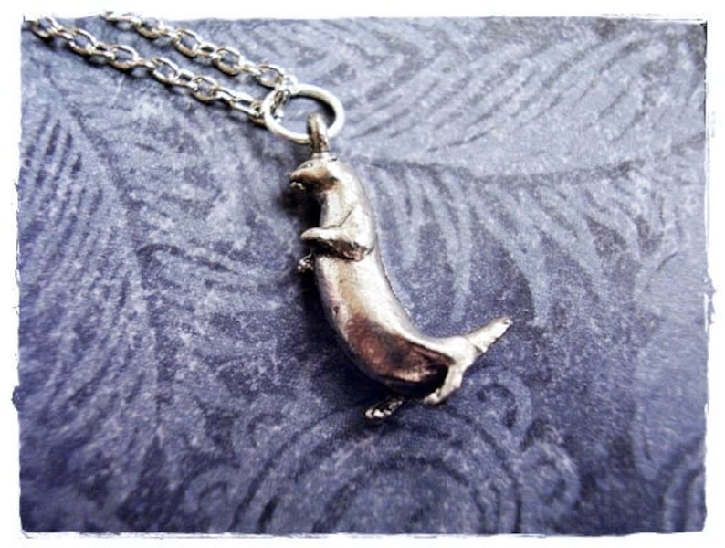Silver Standing Otter Necklace - Antique Pewter Otter Charm on a ...