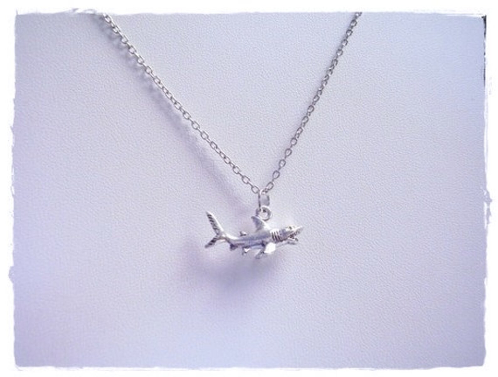 Silver Angry Shark Necklace - Silver Pewter Angry Shark Charm on a ...
