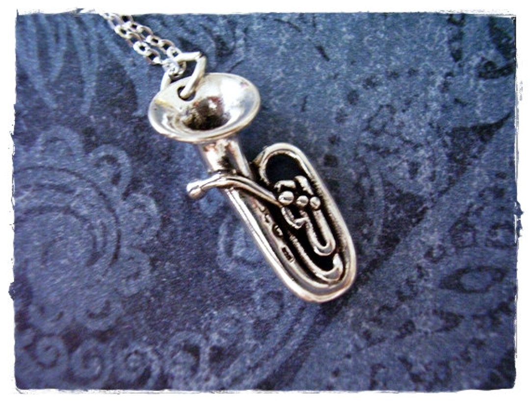 Large Silver Tuba Necklace - Sterling Silver Tuba Charm on a Delicate ...