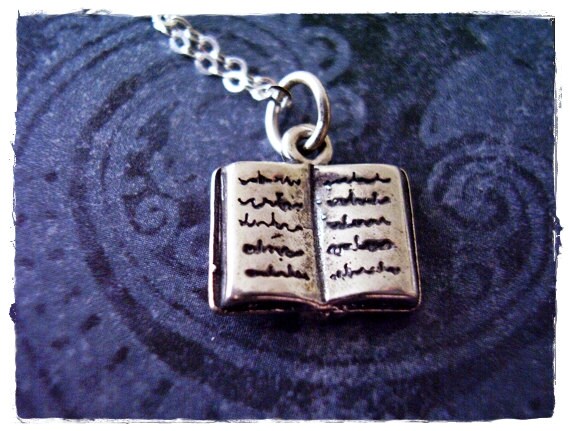 Silver Open Book Necklace - Sterling Silver Open Book Charm on a ...