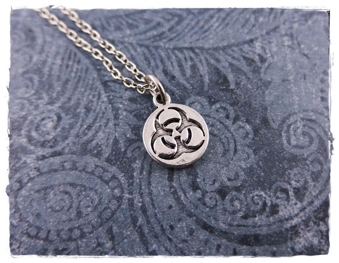 Small Biohazard Symbol Necklace - Silver Pewter Biohazard Charm on a ...