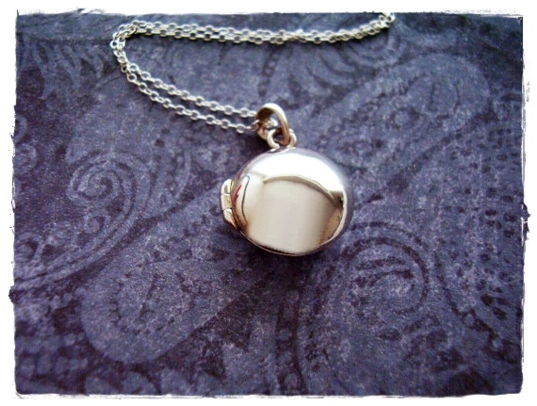 Round Silver Locket Necklace Sterling Silver Round Locket on a Delicate ...