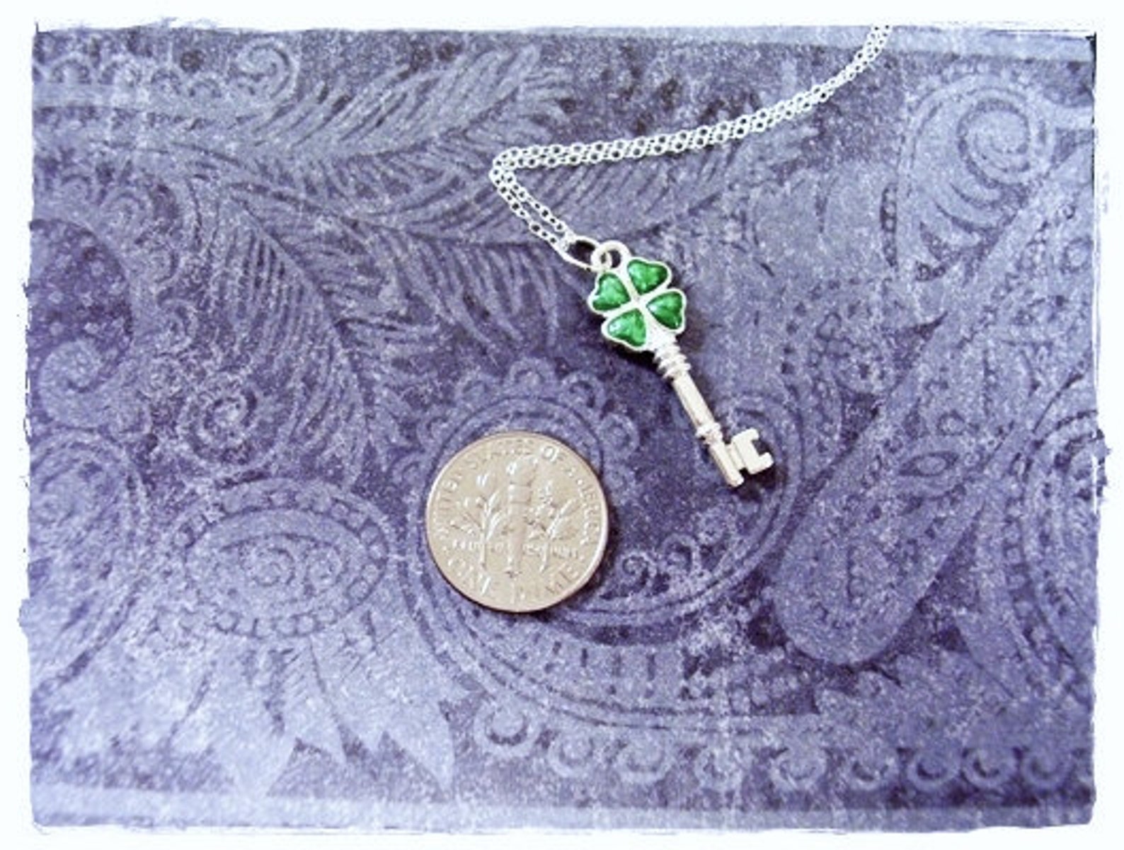 Green Clover Key Necklace Green Enameled Silver Plated | Etsy