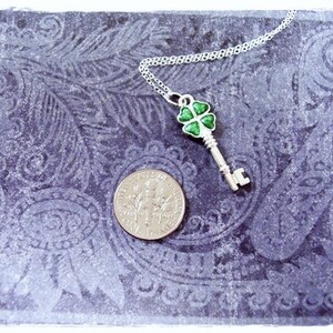 Green Clover Key Necklace - Green Enameled Silver Plate Clover Key ...