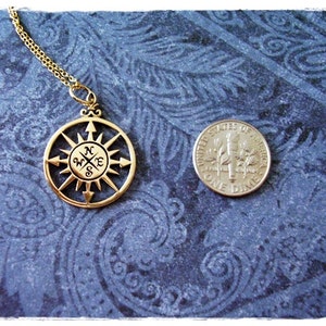 Gold Compass Rose Necklace - Bronze Compass Rose Charm on a Delicate ...