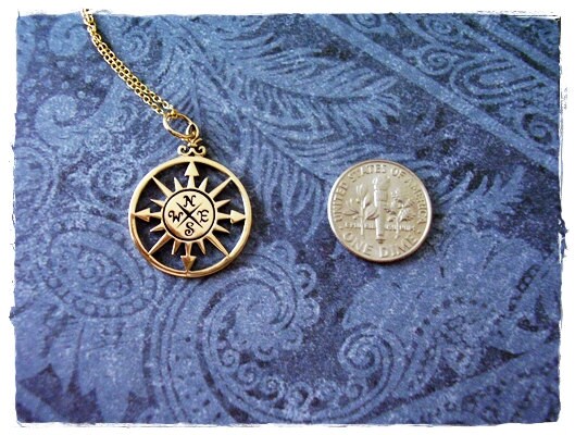 Gold Compass Rose Necklace Bronze Compass Rose Charm on a | Etsy