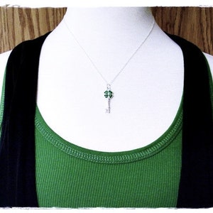 Green Clover Key Necklace - Green Enameled Silver Plate Clover Key ...