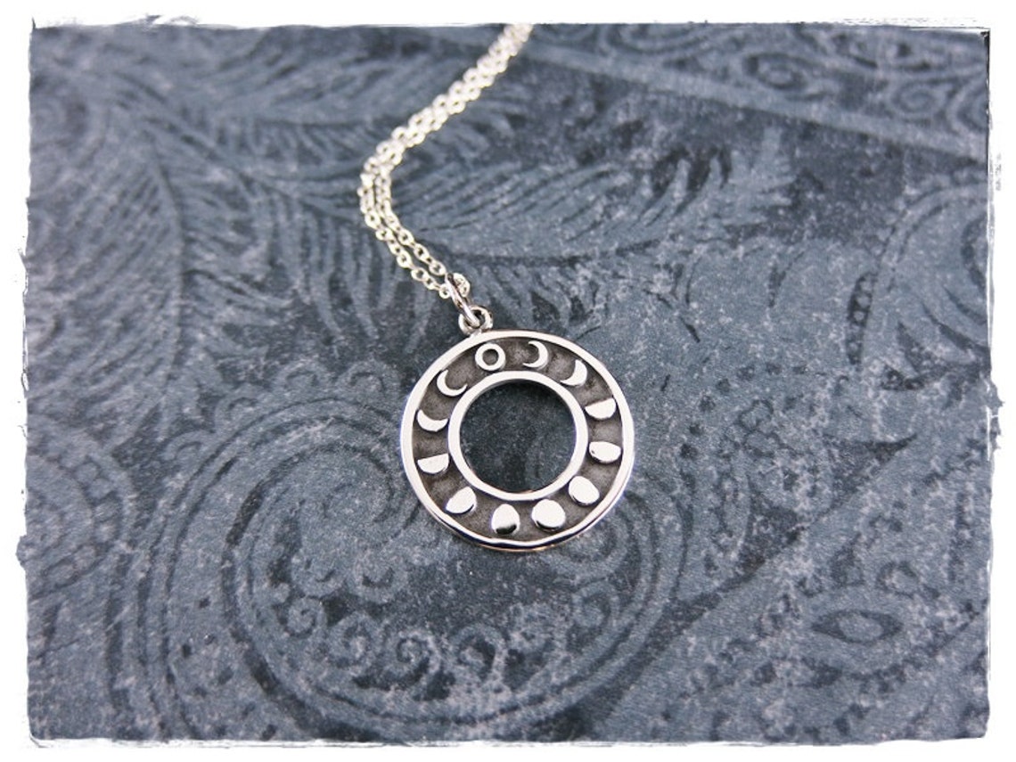Silver Round Moon Phases Necklace Sterling Silver Round Moon | Etsy