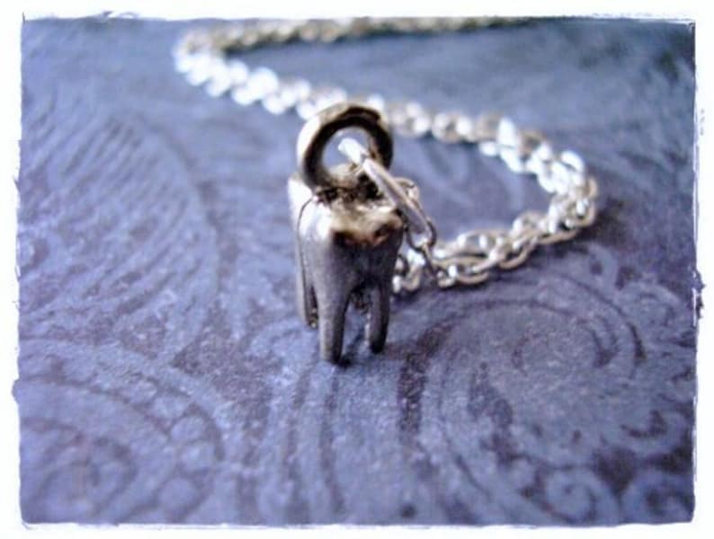 Tiny Silver Tooth Necklace Antique Pewter Tooth Charm on a - Etsy