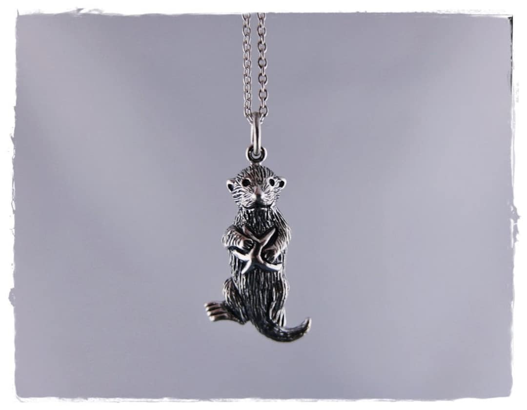 Silver Otter and Starfish Necklace - Sterling Silver Otter Charm on a ...