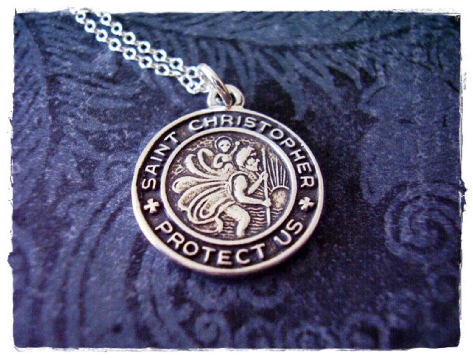 Round St Christopher Protect Us Medallion Necklace Sterling - Etsy