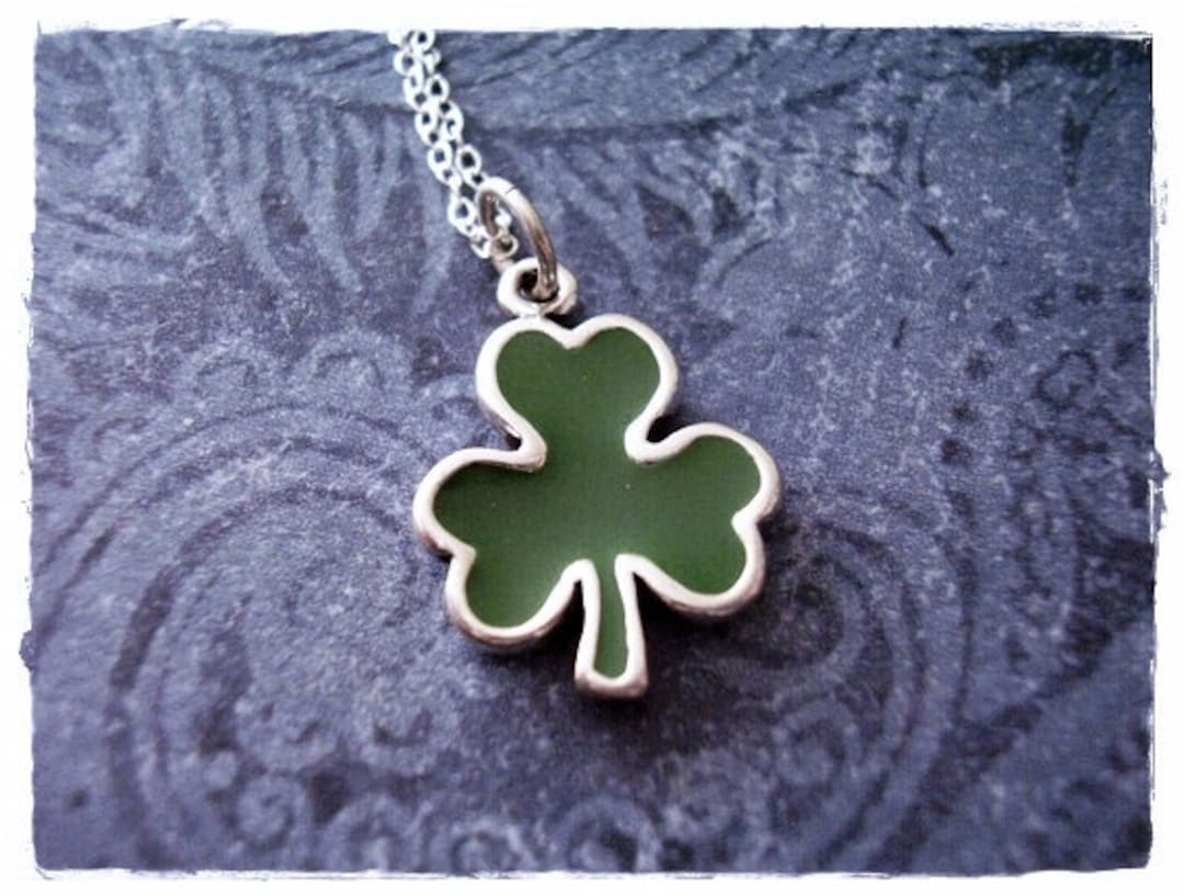 Green Shamrock Necklace - Green Enameled Sterling Silver Shamrock Charm ...
