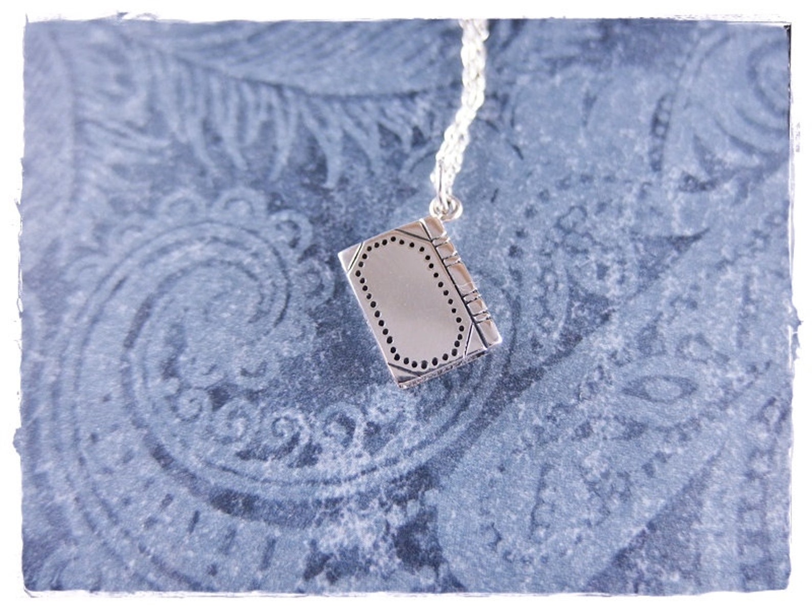 Silver Book Necklace Sterling Silver Book Charm on a - Etsy