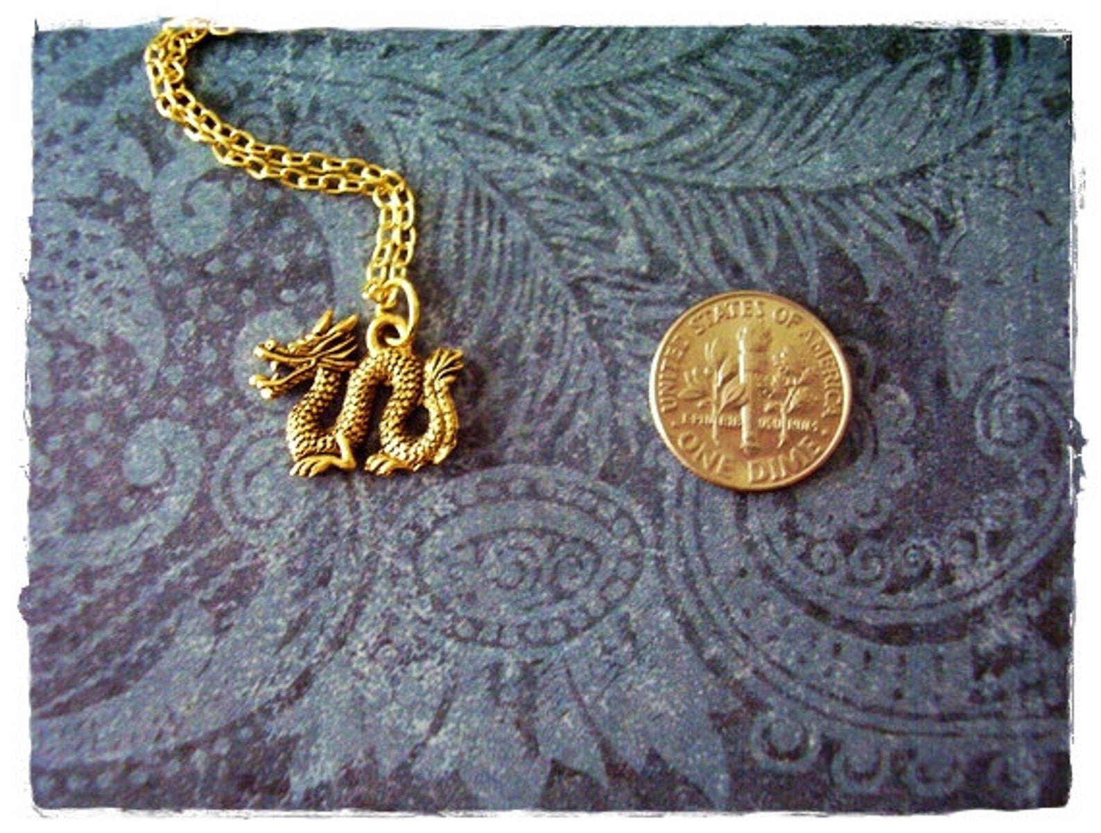 Gold Chinese Dragon Necklace - Antique Gold Pewter Chinese Dragon Charm ...