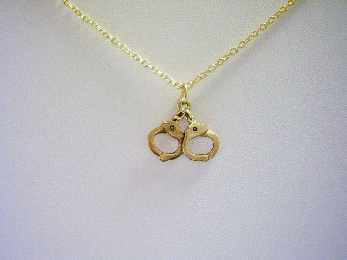 Gold Handcuffs Necklace - Antique Gold Pewter Handcuffs Charm on a ...