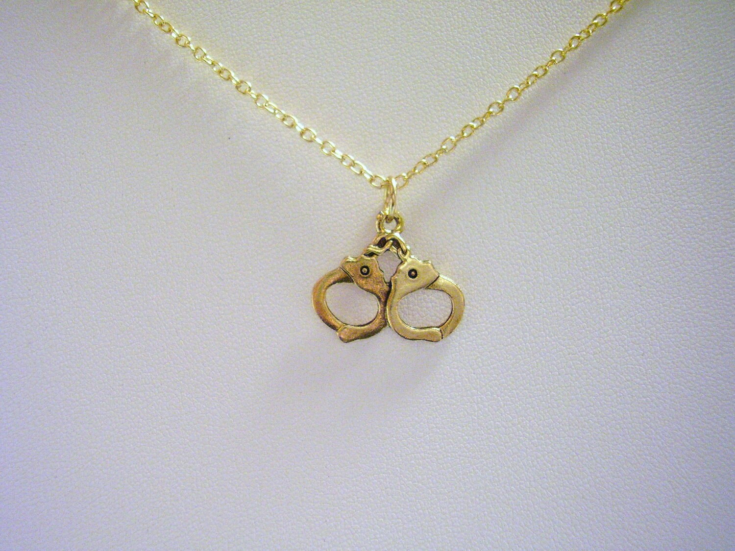 Gold Handcuffs Necklace - Antique Gold Pewter Handcuffs Charm on a ...