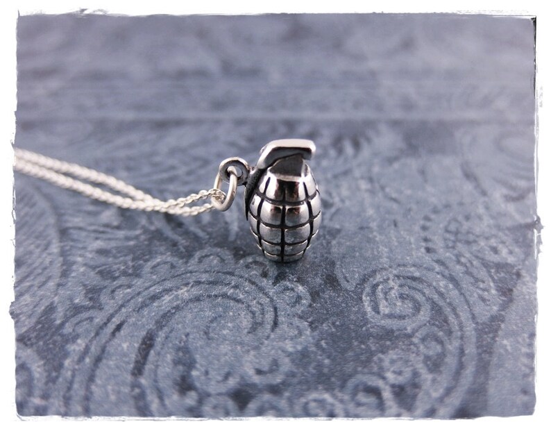 Silver Grenade Necklace Sterling Silver Grenade Charm on a - Etsy