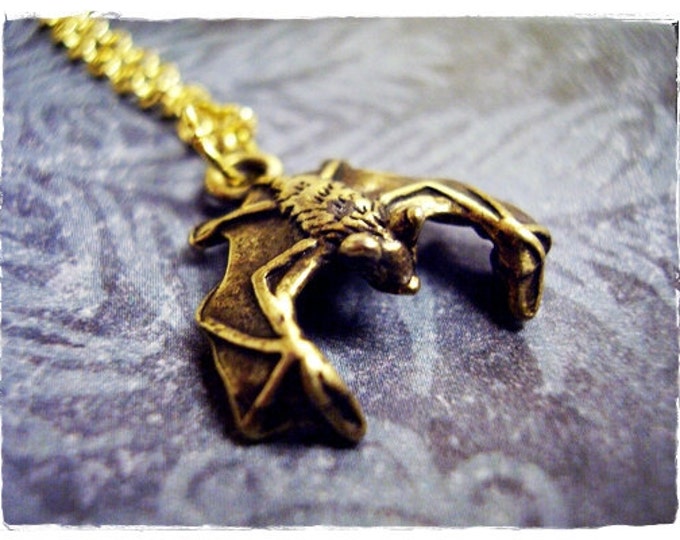 Gold Hanging Bat Necklace Antique Gold Pewter Hanging Bat | Etsy