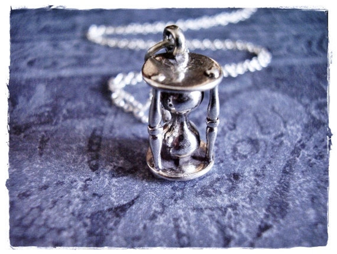 Large Silver Hourglass Necklace - Sterling Silver Hourglass Charm on a ...