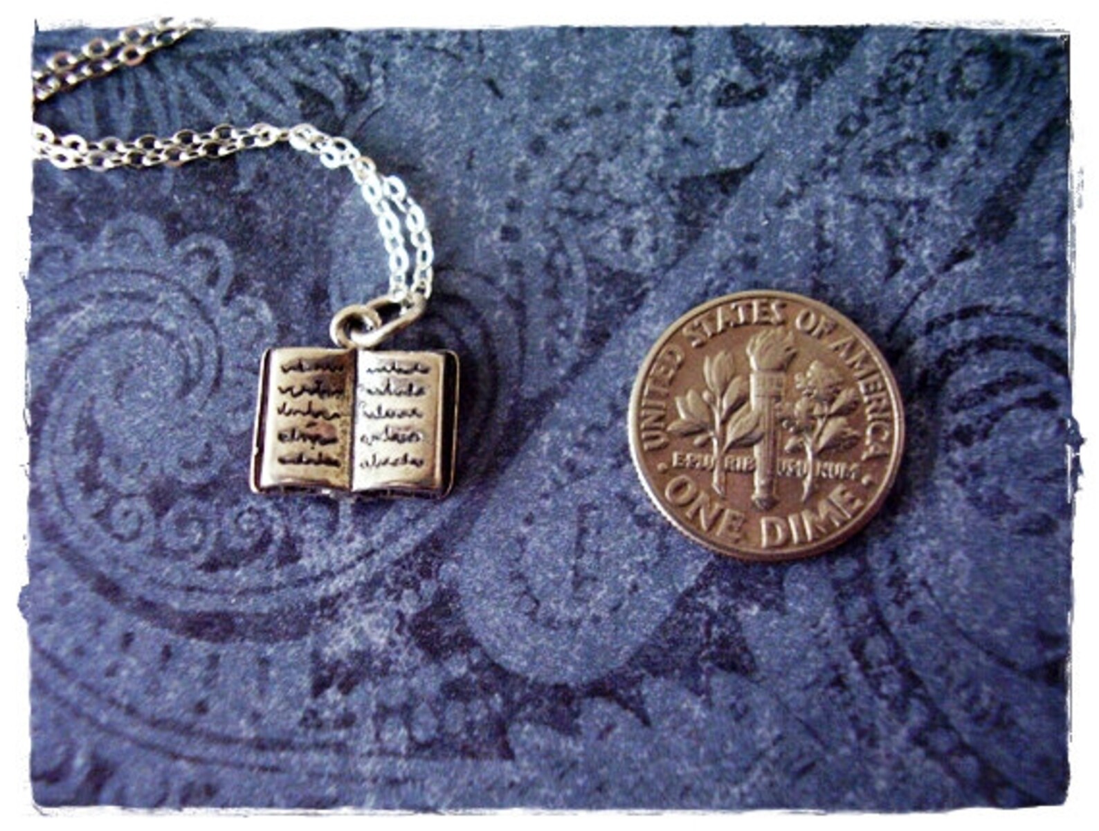 Silver Open Book Necklace - Sterling Silver Open Book Charm on a ...